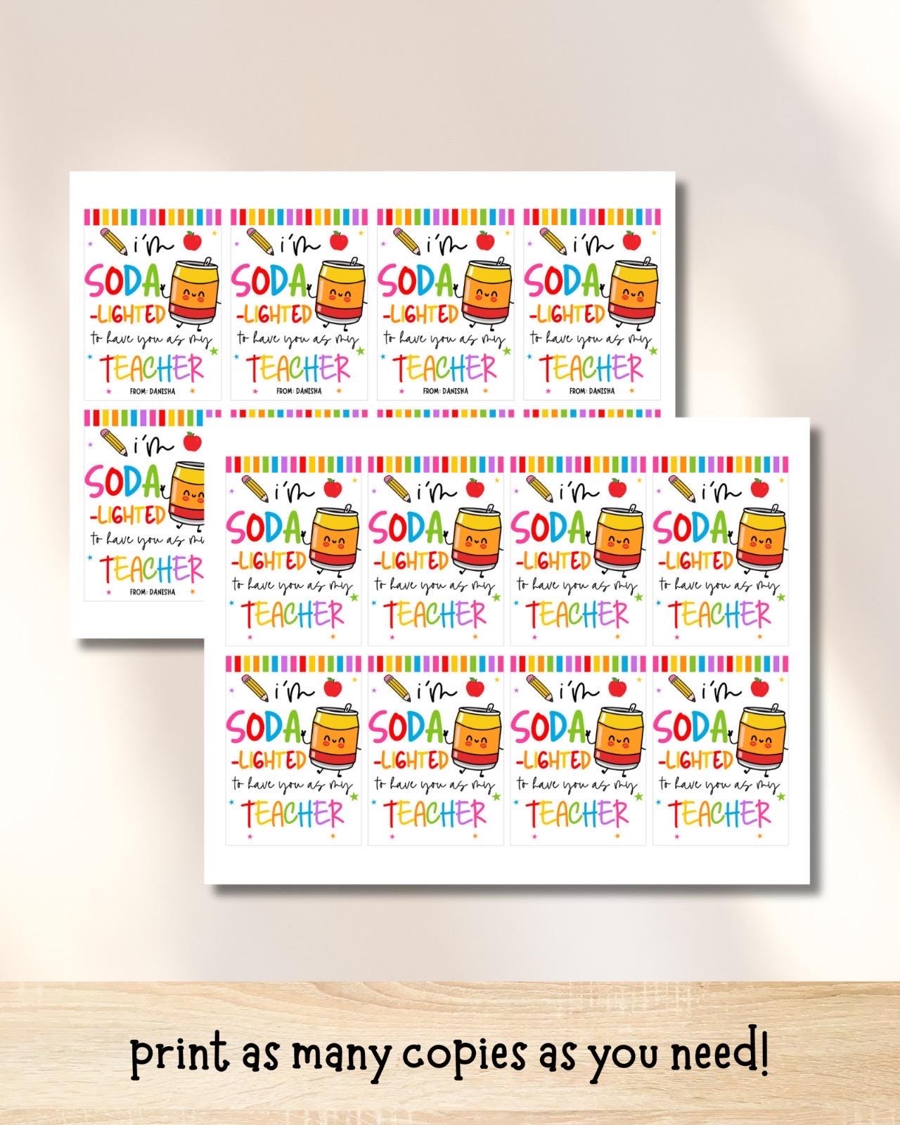 Teacher Appreciation Gift Tag: Soda Theme, Editable Template (digital ...