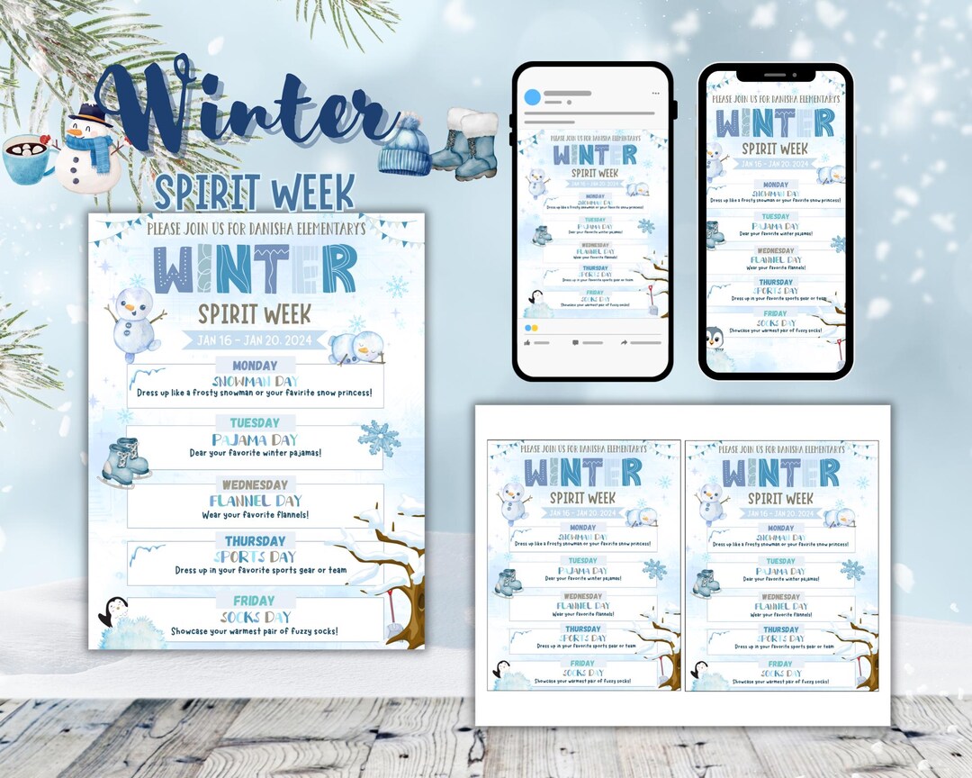 Winter School Spirit Week Flyer Editable, Winter Itinerary Schedule ...