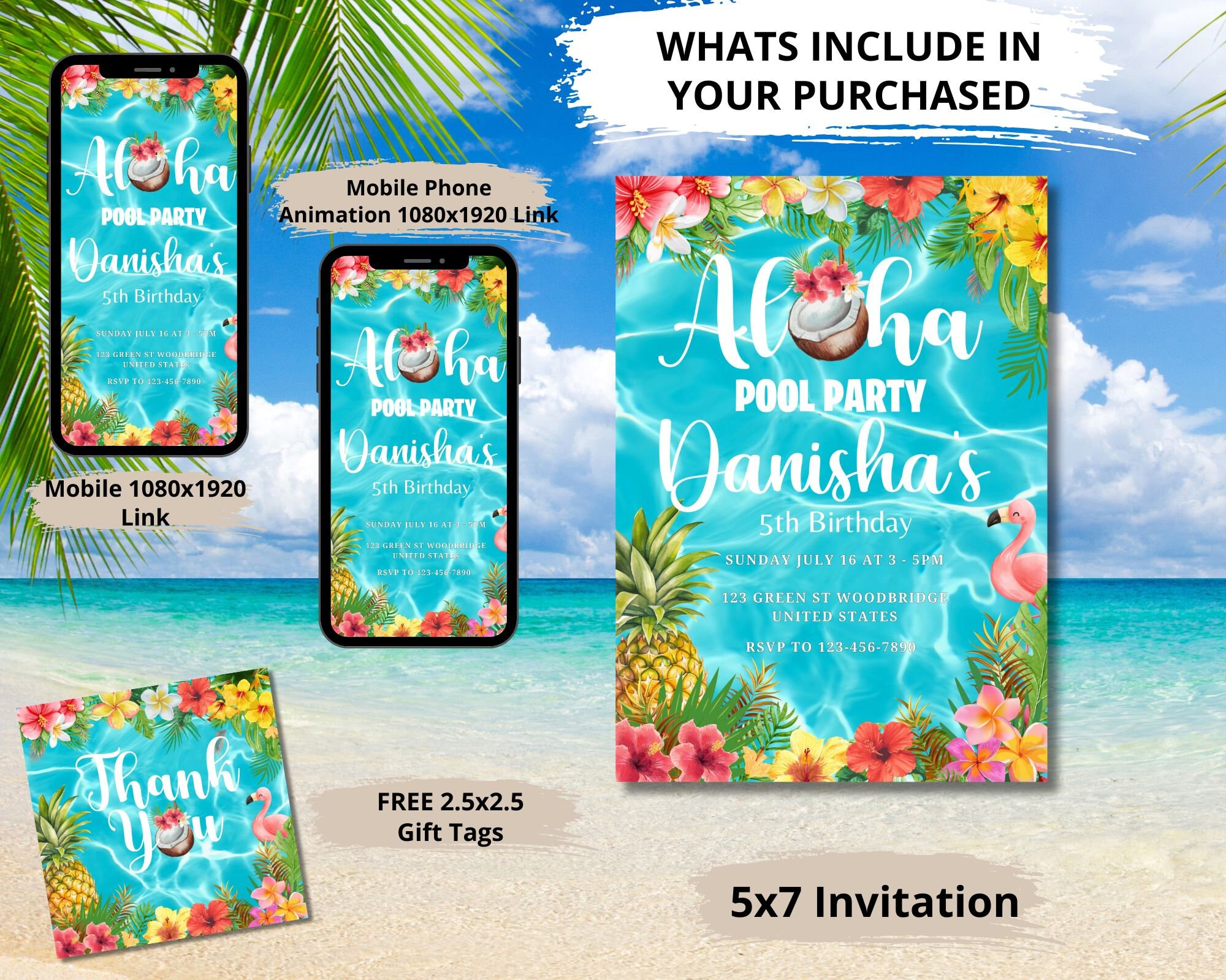 Editable Aloha Pool Party Invitation, Hawaiian Birthday Invite ...