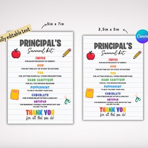 Editable School Principal Survival Kit Printable: Thank You Gift ...