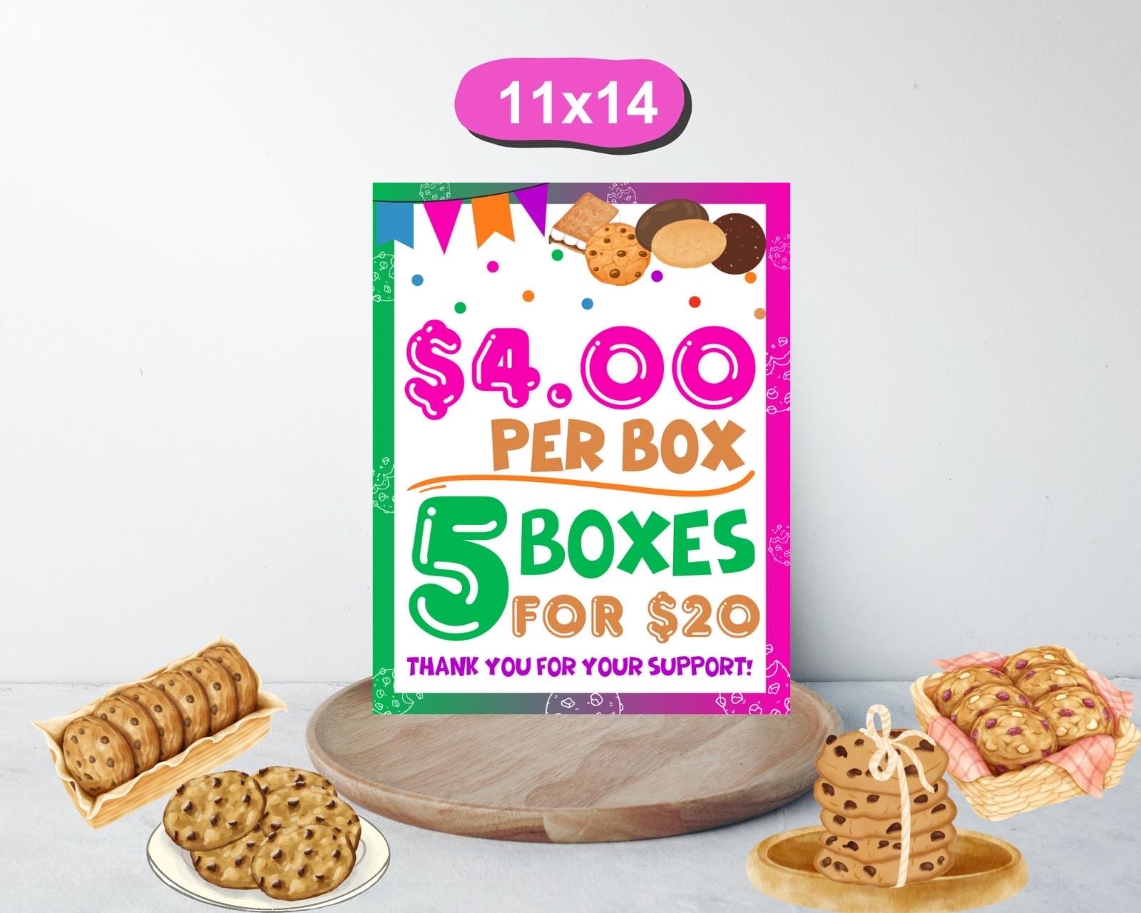 Girl Cookie Sale Price Sign, 6 Dollars per Box 5 Boxes for 30 Dollars ...