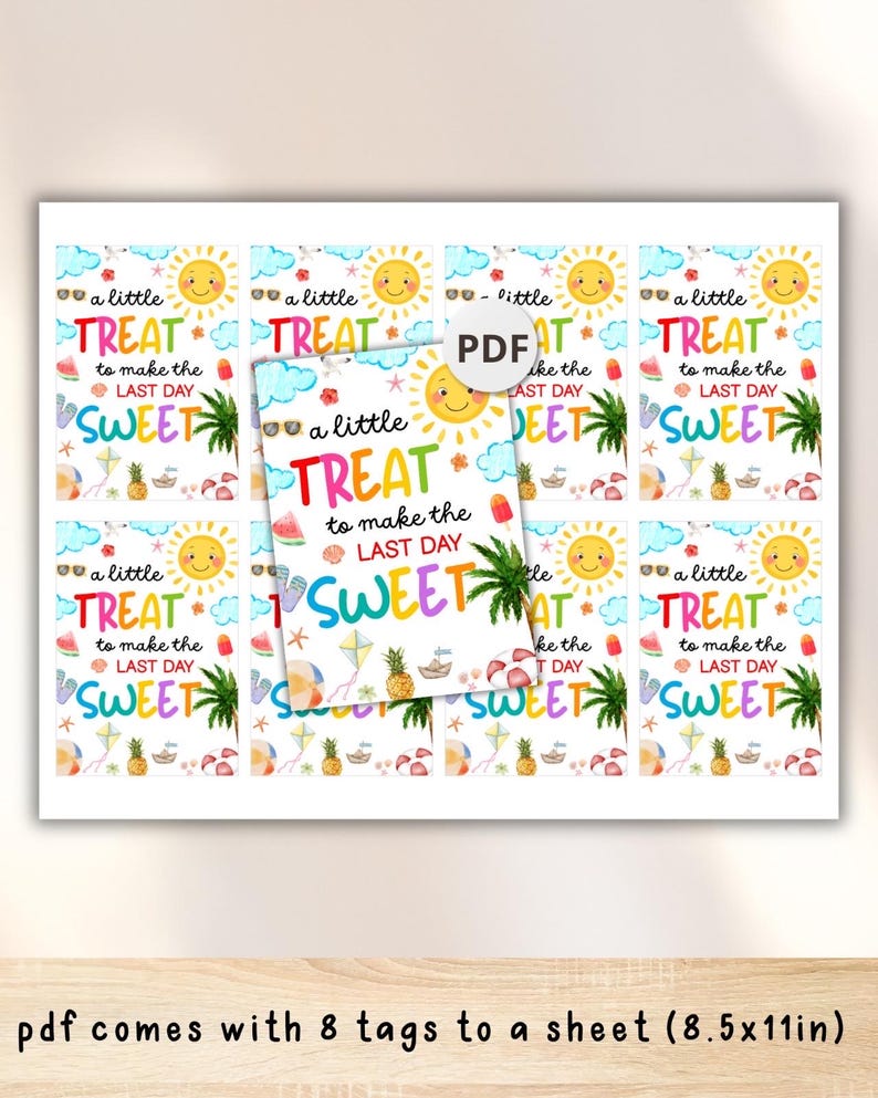 Sweet Last Day of School Gift Tags, Printable Summer Treat Tags for ...
