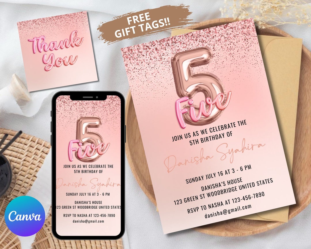 Editable 5th Birthday Invitation, Animated Five Birthday Invite, 5th ...