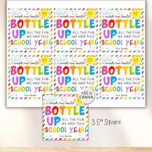 Water Bottle Gift Tags, Bottle up a Great School Year Tag, Kid ...