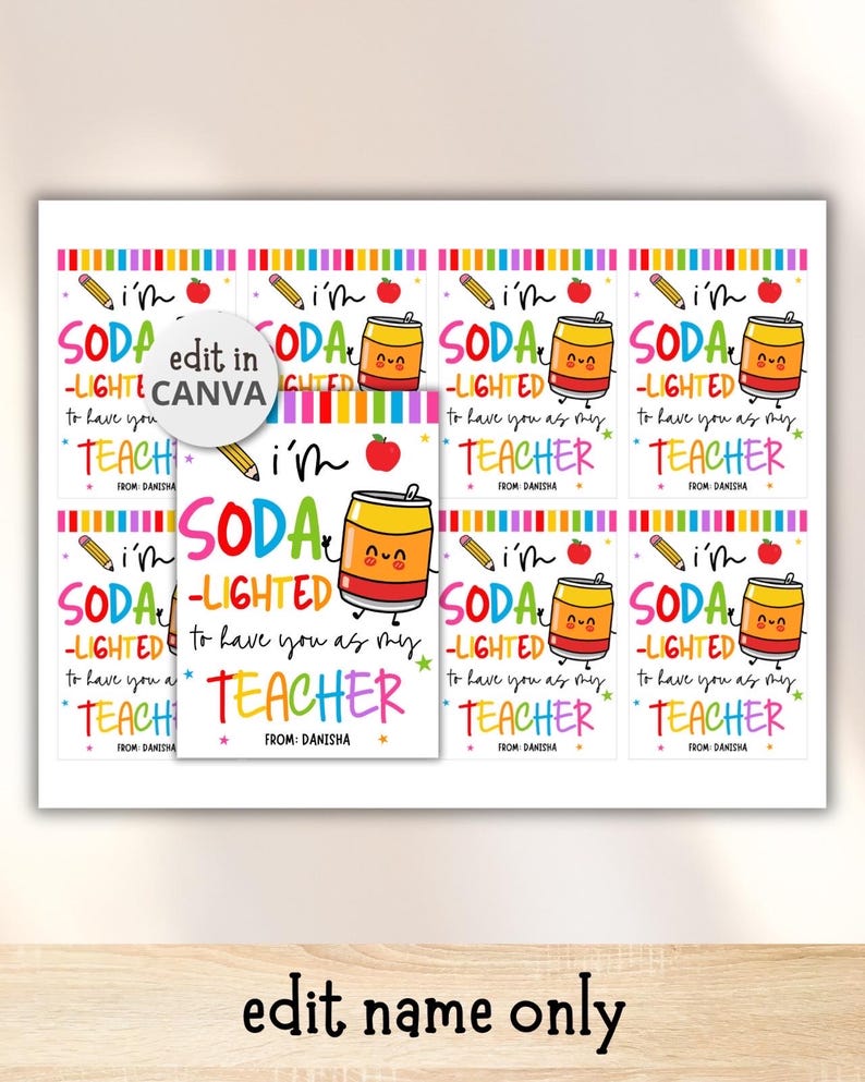 Teacher Appreciation Gift Tag: Soda Theme, Editable Template (digital ...