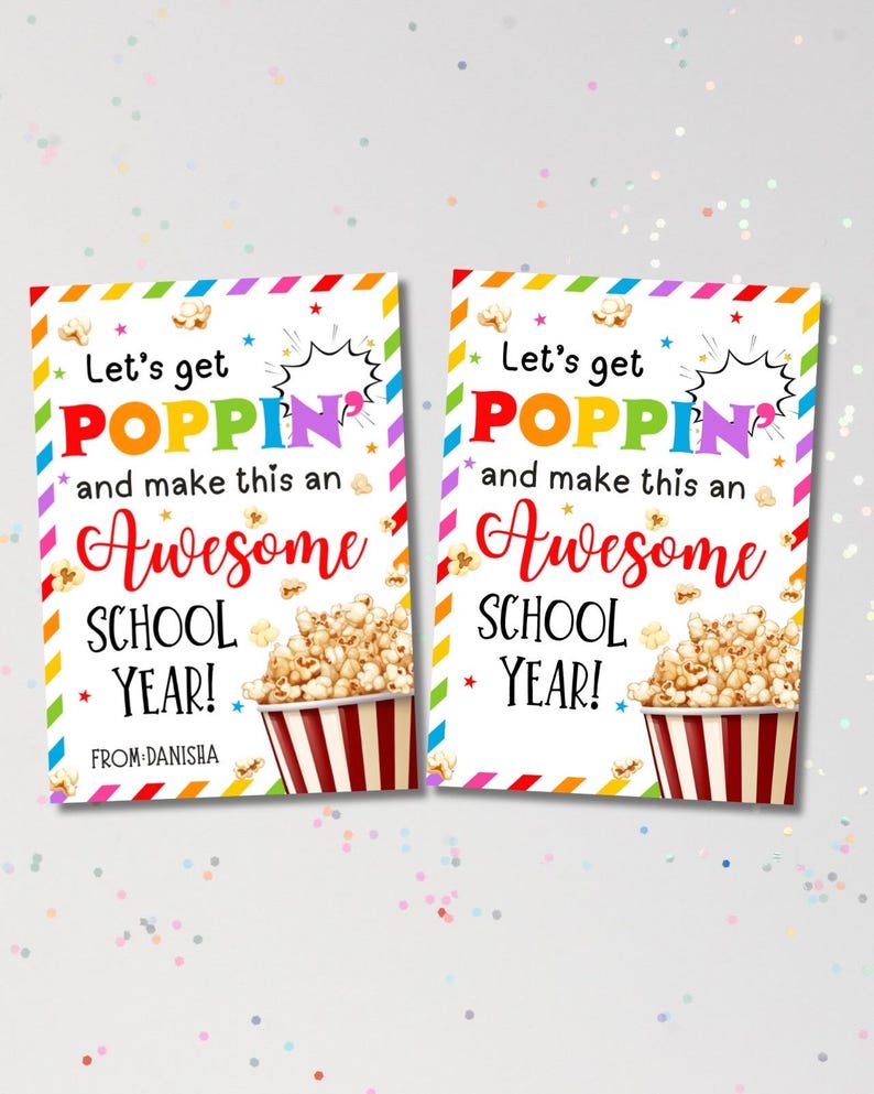 Printable Let's Get POPPIN' Back to School Popcorn Tag First Day of ...