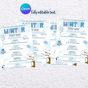 Winter School Spirit Week Flyer Editable, Winter Itinerary Schedule ...