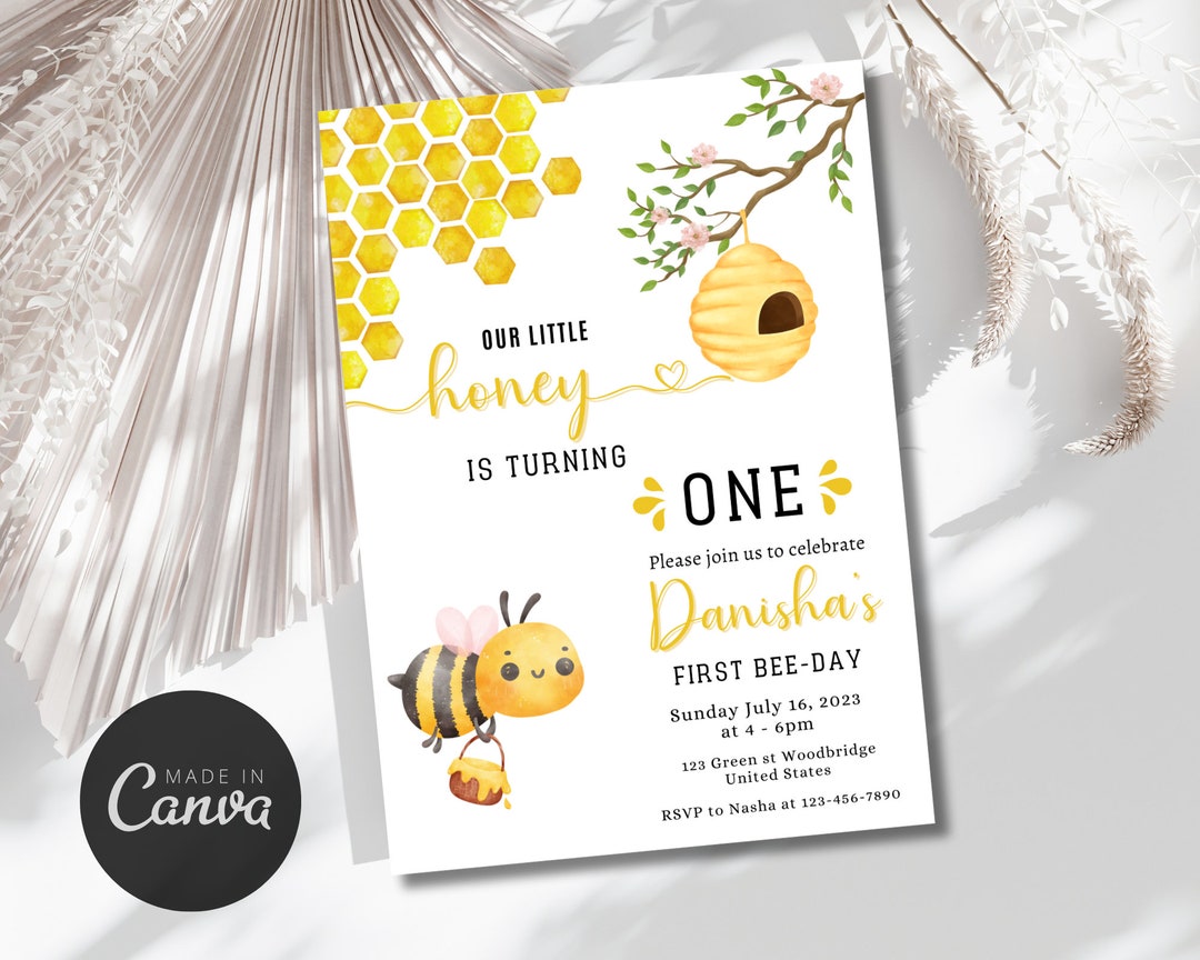 Editable Bee Birthday Invitation Honey Bee Birthday Party , Honey Bee ...