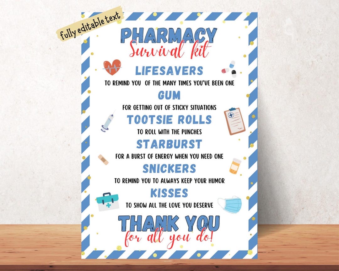 Pharmacy Survival Kit Tag, Pharmacy Appreciation Gift Tag, Pharmacy ...