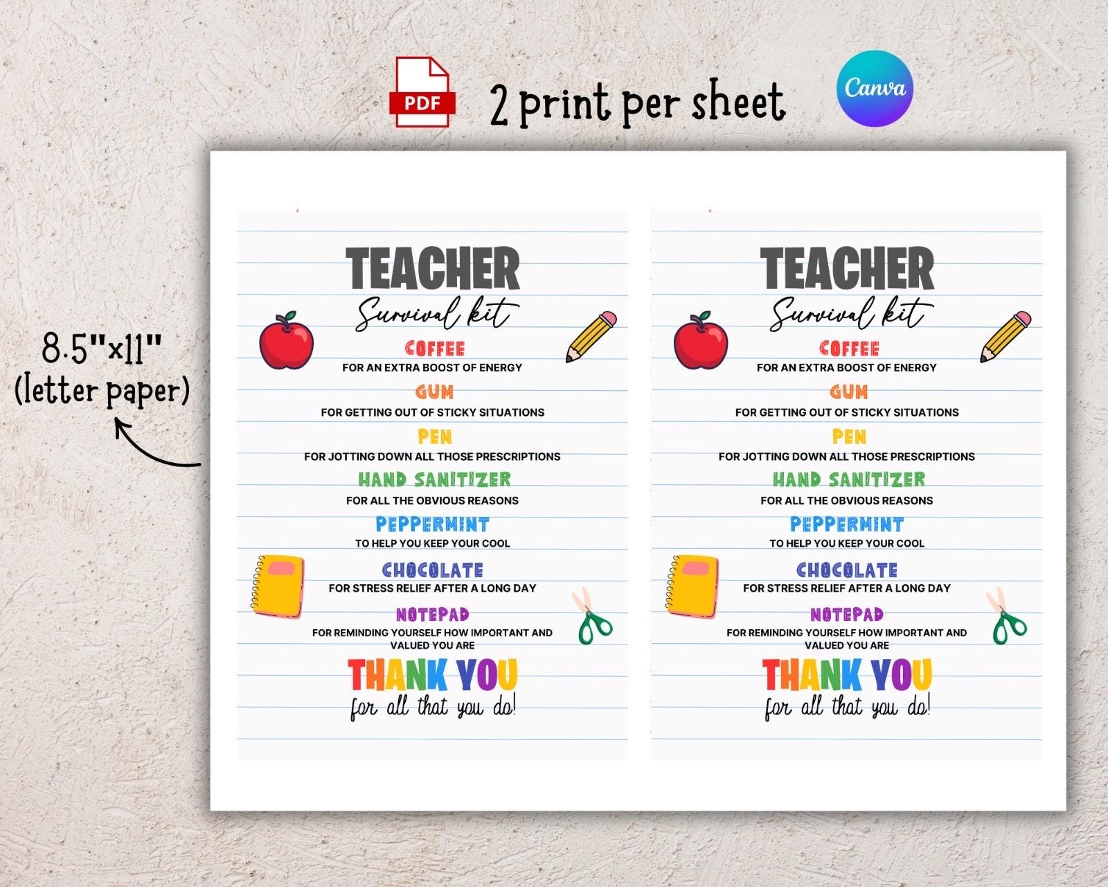 Editable Teacher Survival Kit Gift Tag (digital Download) - Etsy