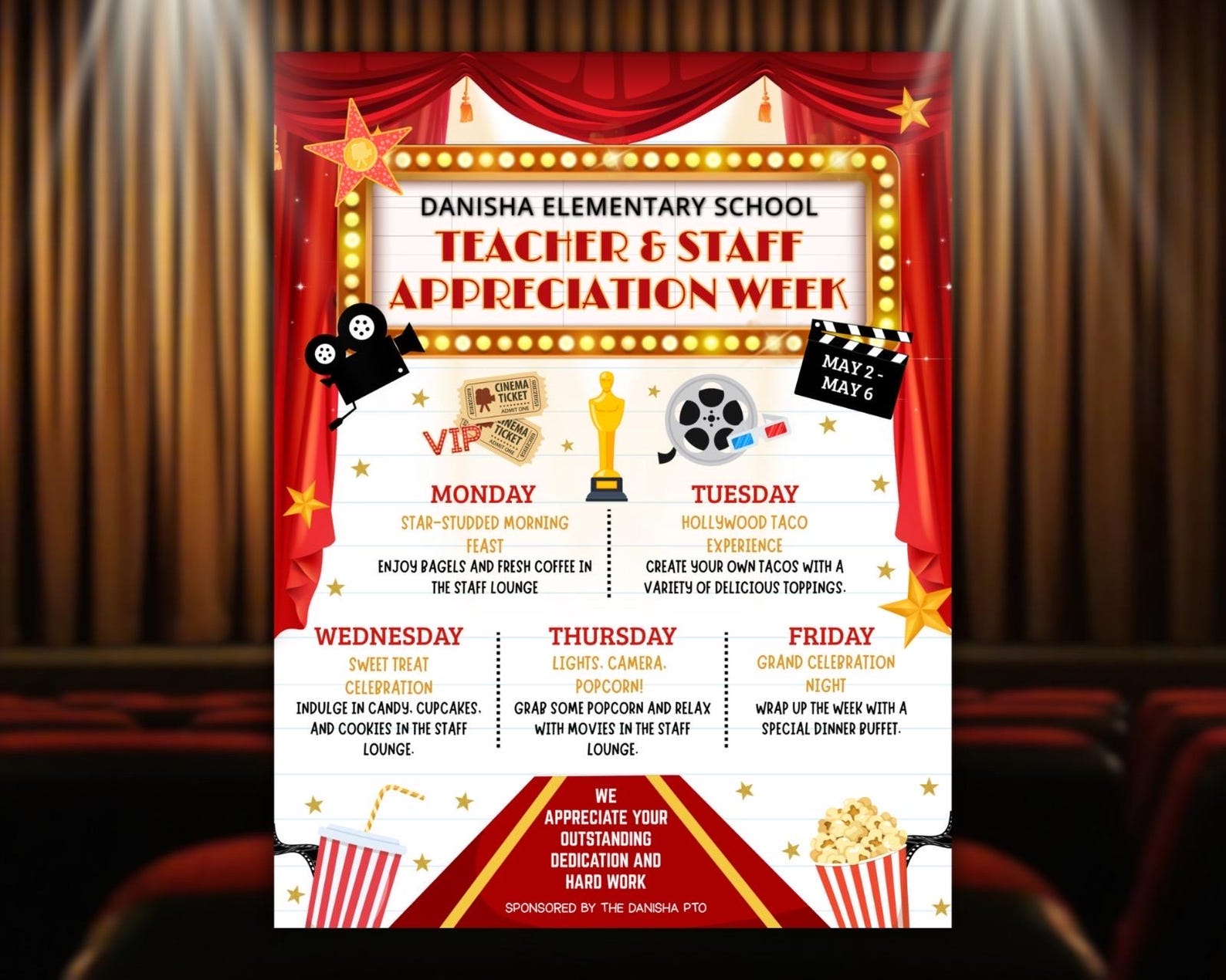 Hollywood Theme Teacher Appreciation Week Flyer Hollywood Editable ...