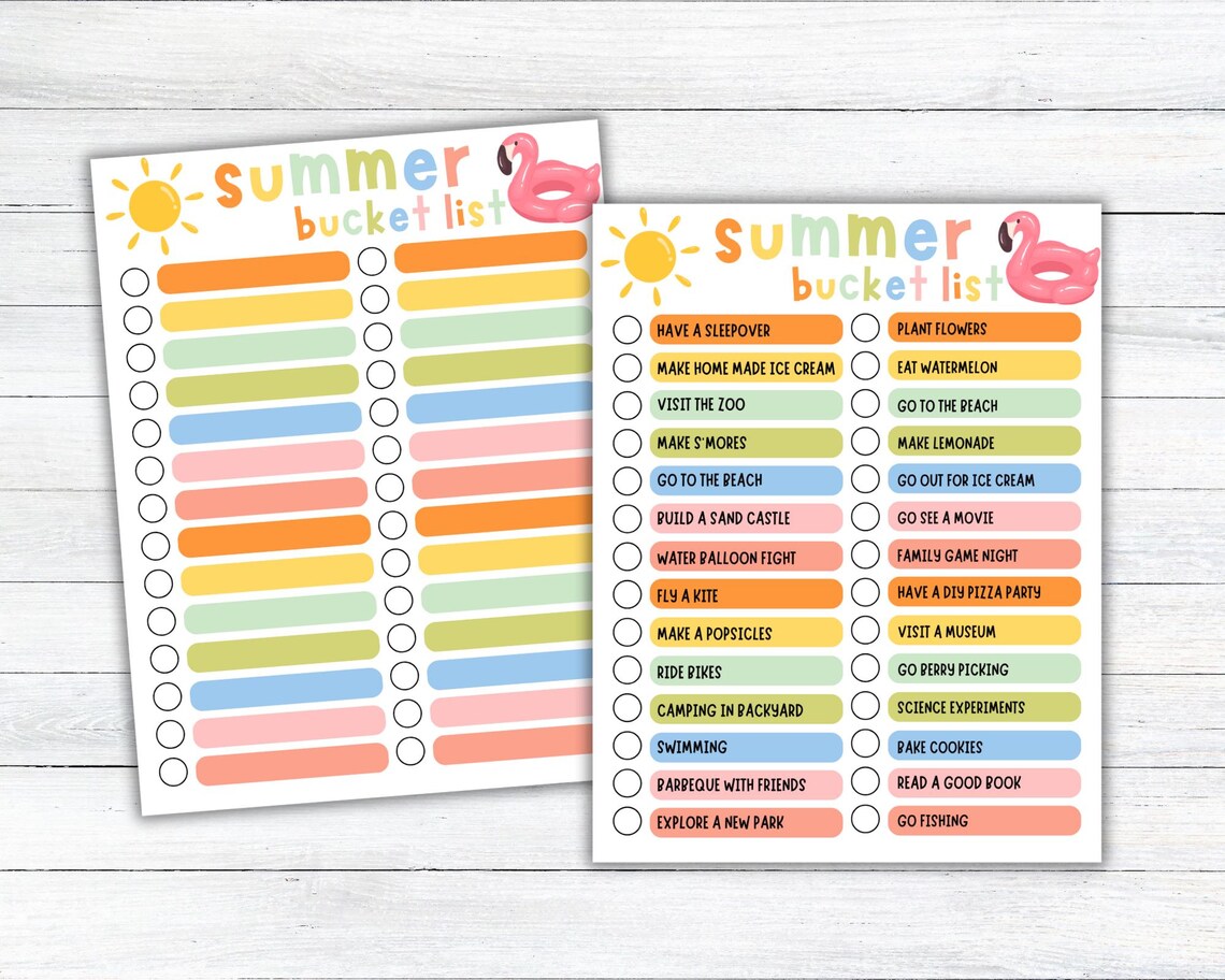 Summer Bucket List Printable, Summer Break Bucket List Template, Summer ...