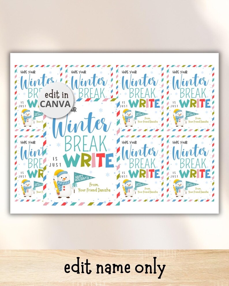 Winter Break Pencil Gift Tag, Student Holiday Label (digital Download ...