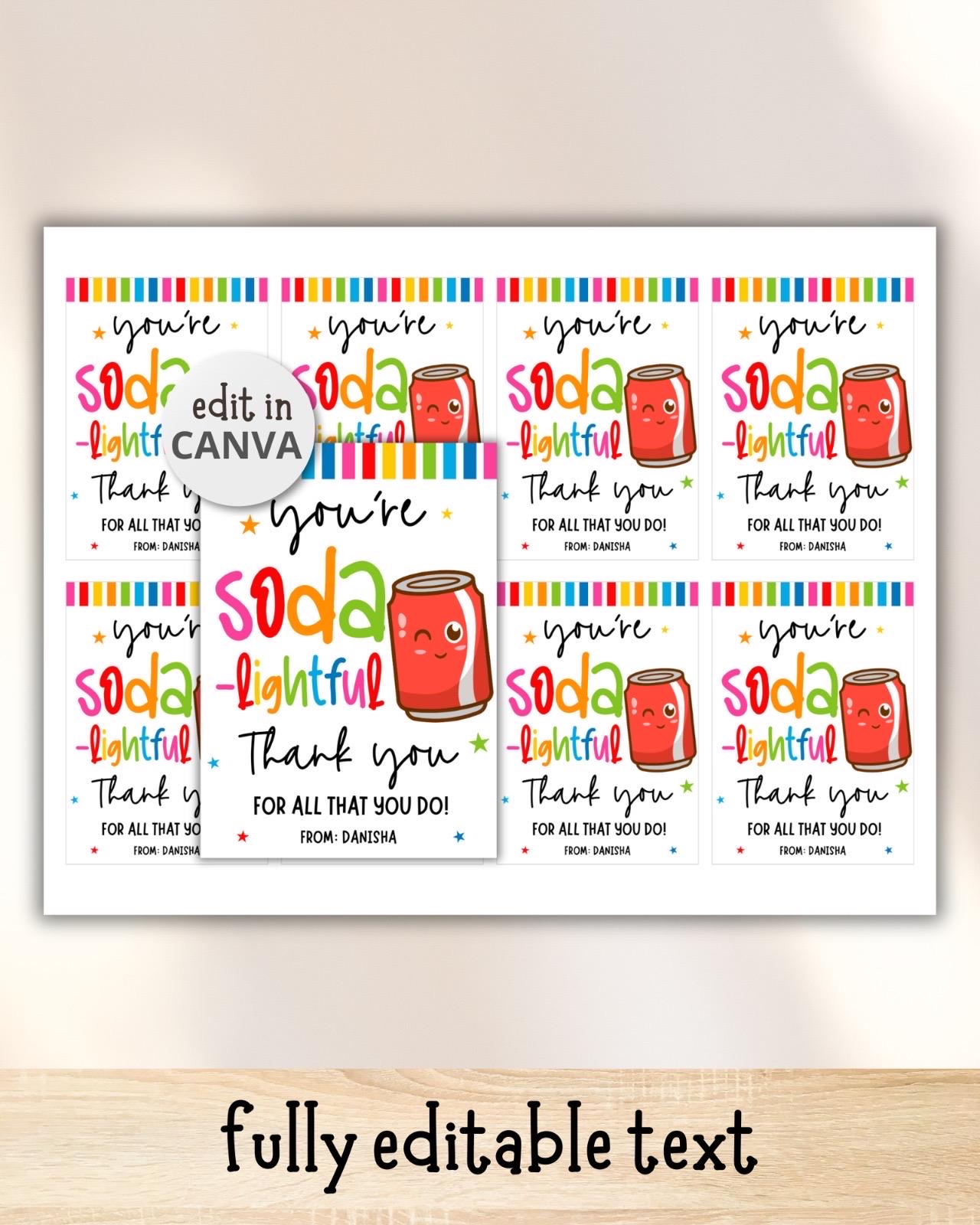 Teacher Thank You Gift Tags: Soda-lightful Design (digital Download) - Etsy