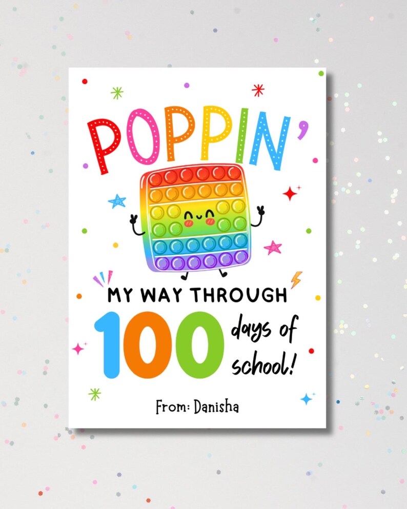 Pop It 100 Days of School Tag, Poppin' 100 Days Card, Gift From Teacher ...