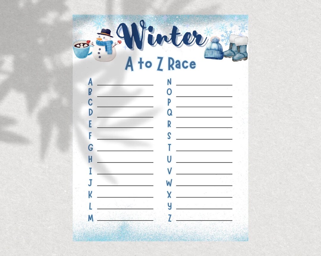 Winter A to Z Race Printable Game, Fun Holiday Party Game, Winter ...