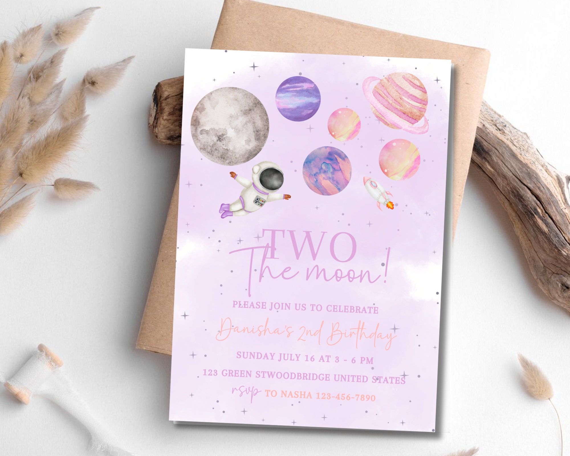 Two the Moon Birthday Party Invitation, Two the Moon Party, Digital Two ...