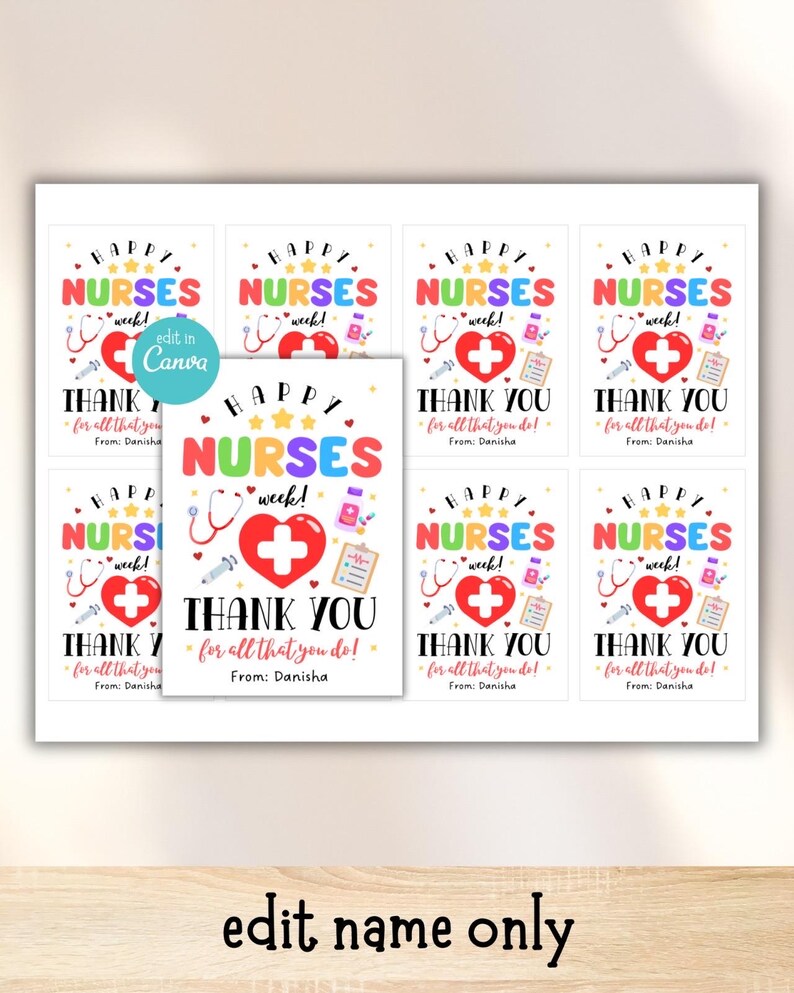 NURSE Appreciation Gift Tag Happy Nurses Week Gift Tags Printable Nurse ...