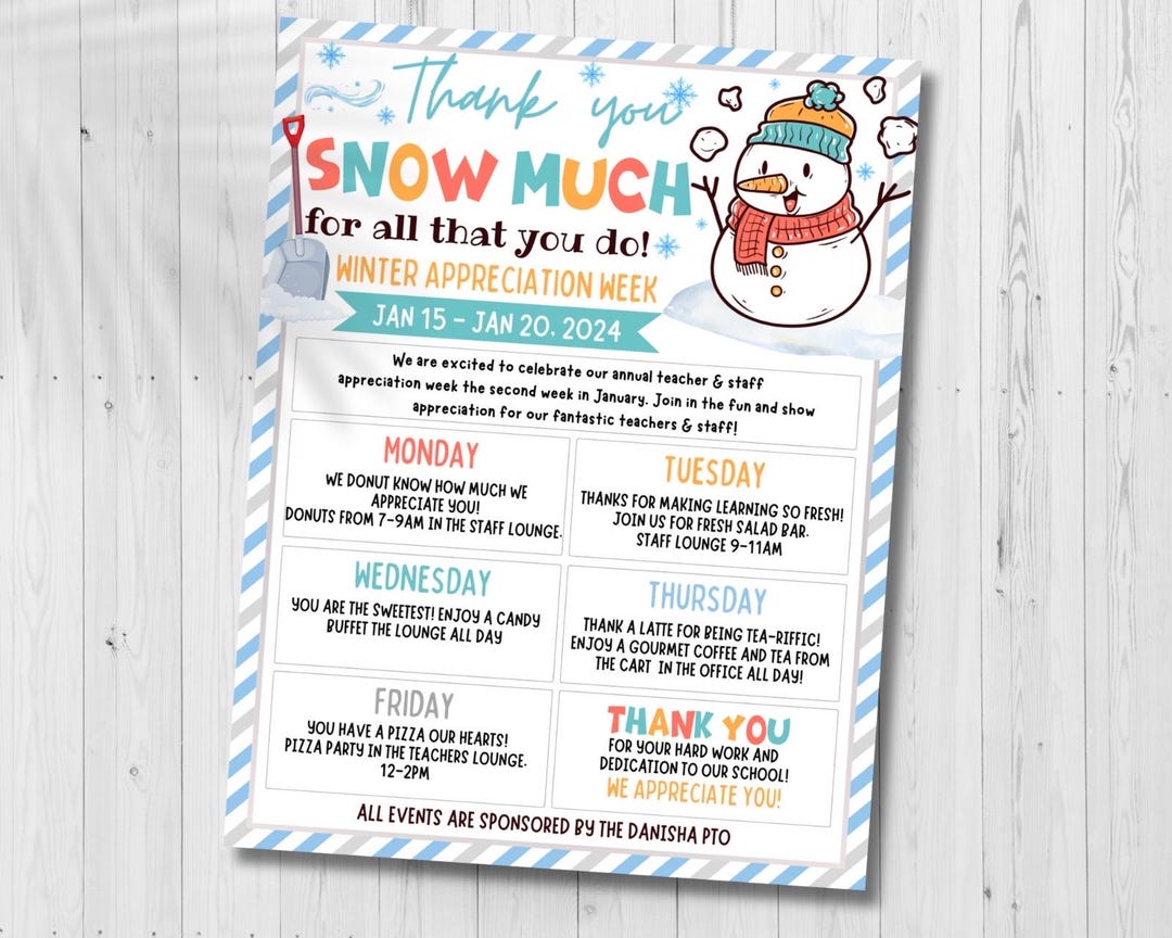 Printable Editable Holiday Teacher and Staff Appreciation Itinerary ...