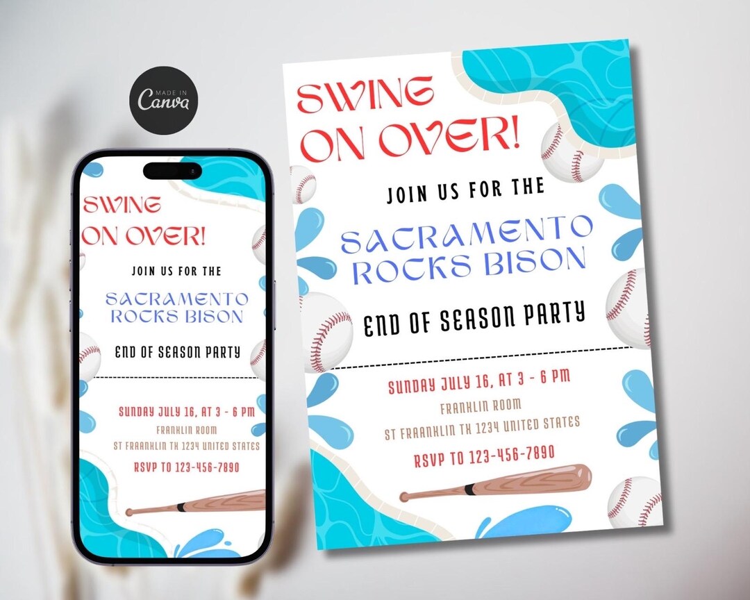 Baseball Pool Party Invitation Editable Template, Baseball End of ...