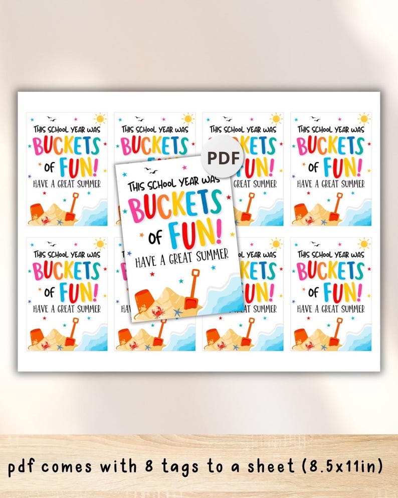 BUCKETS of FUN Tag, Editable End of School Year Gift Tag, End of Year ...
