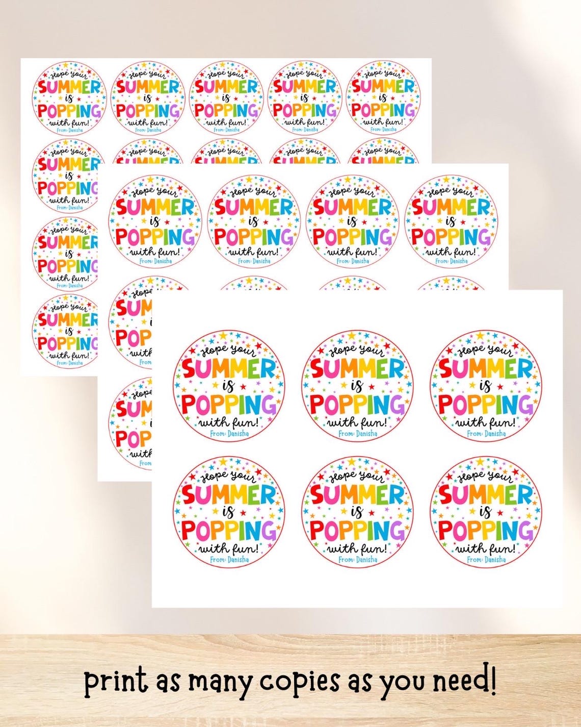 End of School Year Gift Tags Hope Your Summer is Popping With Fun Round ...