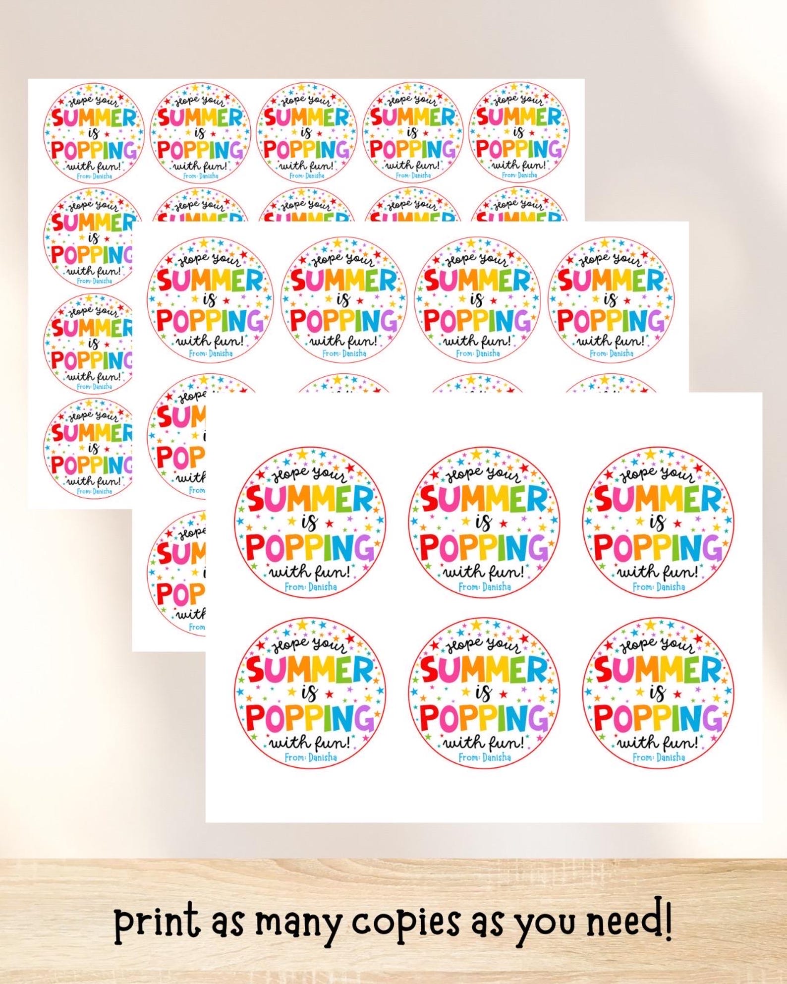 End of School Year Gift Tags Hope Your Summer is Popping With Fun Round ...