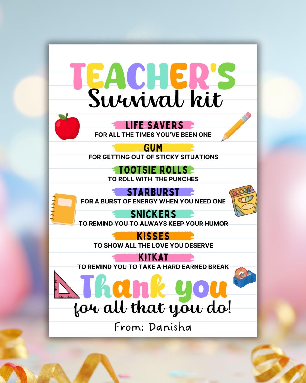 Teacher's Survival Kit Gift Tag, Editable Appreciation Week Gift Tag ...