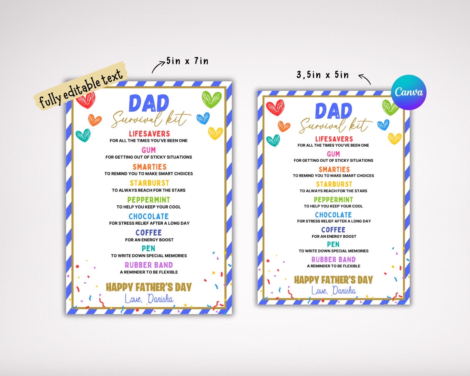 Dad Survival Kit Printable, Happy Fathers Day Funny Gift for Dad, Treat ...