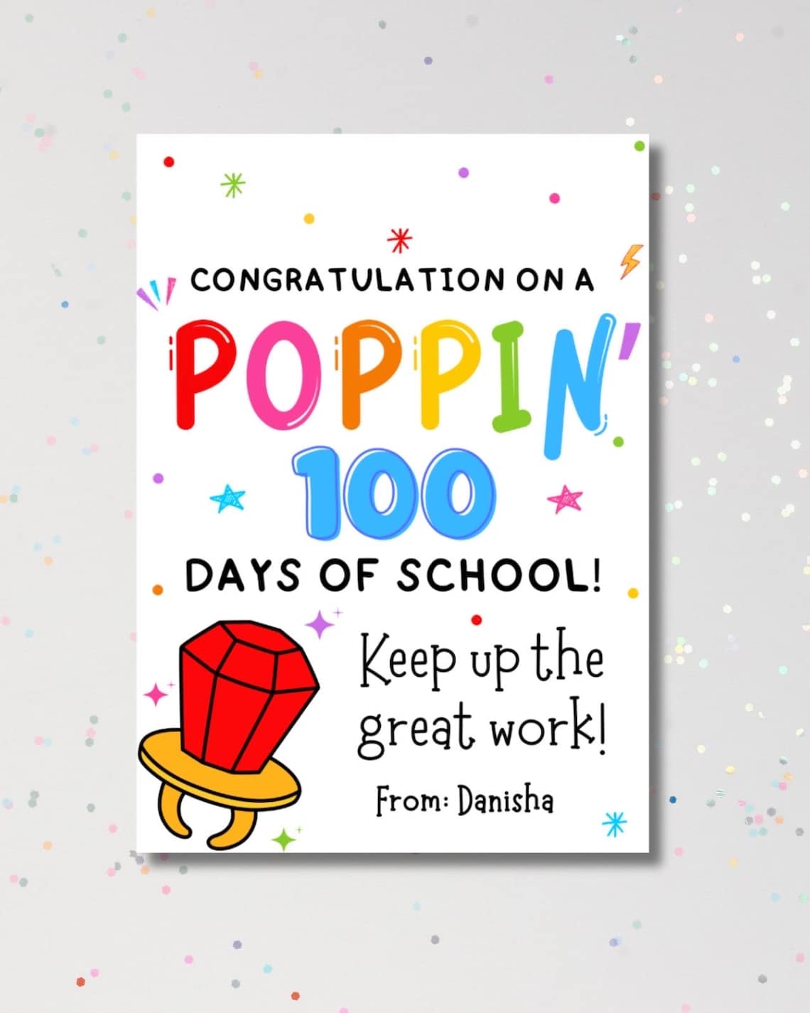 Printable Candy Ring 100 Days of School Tag, Poppin 100 Days Card, Gift ...