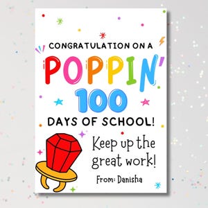 Printable Candy Ring 100 Days of School Tag, Poppin 100 Days Card, Gift ...
