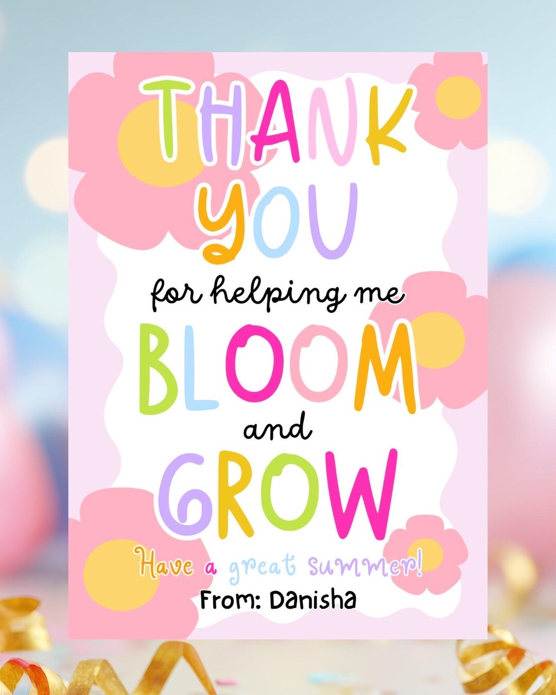 Printable Teacher Appreciation Gift Tag, Thank You for Helping Me Bloom ...
