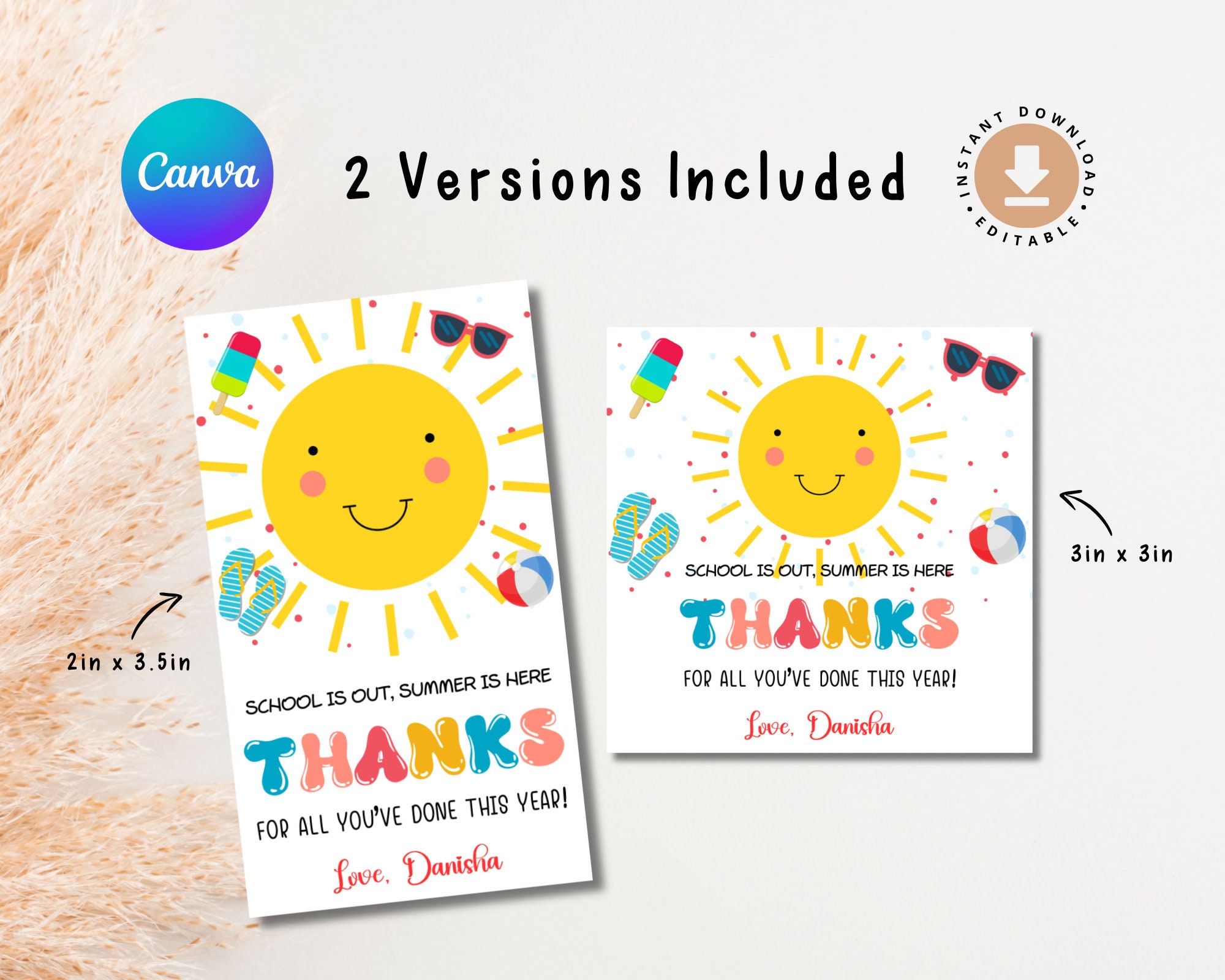 Teacher Appreciation Gift Tag, Summer Sun Gift Tag, Sunshine Thank You ...