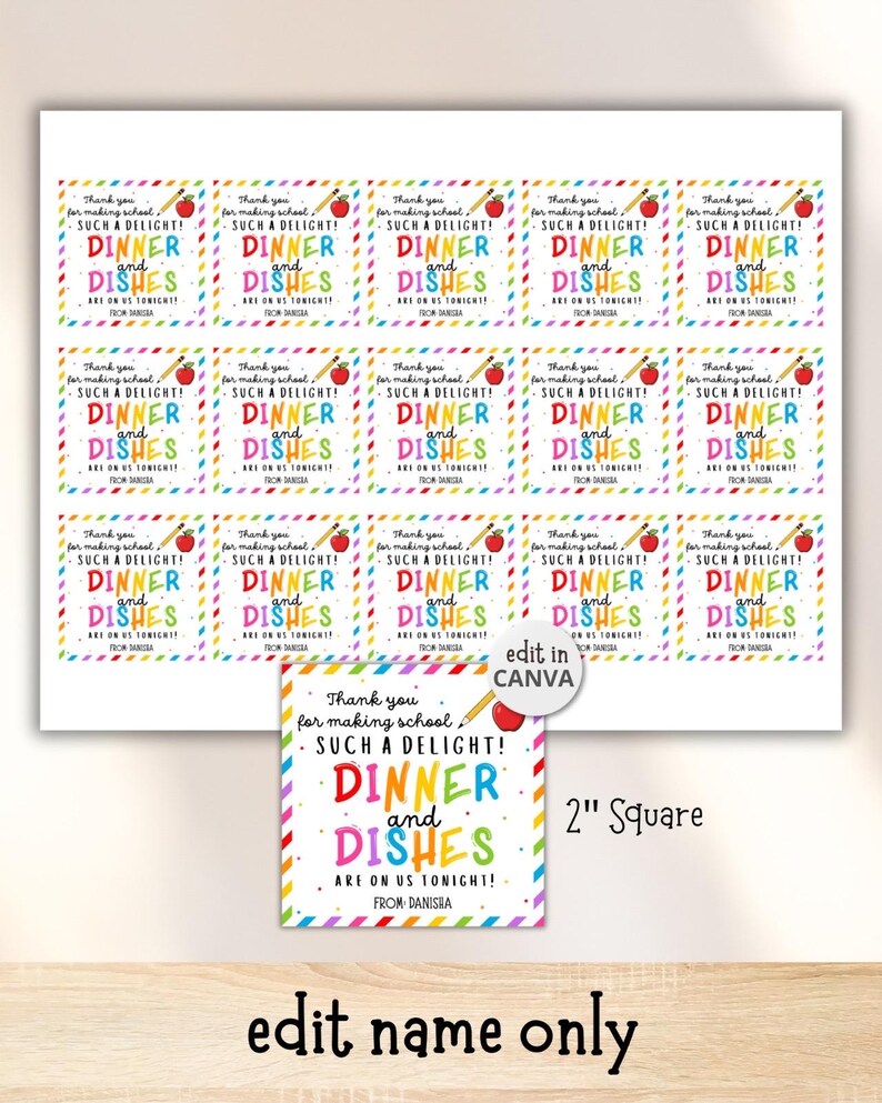 Dinner and Dishes Are on Us Gift Tag Template, Printable Teacher ...