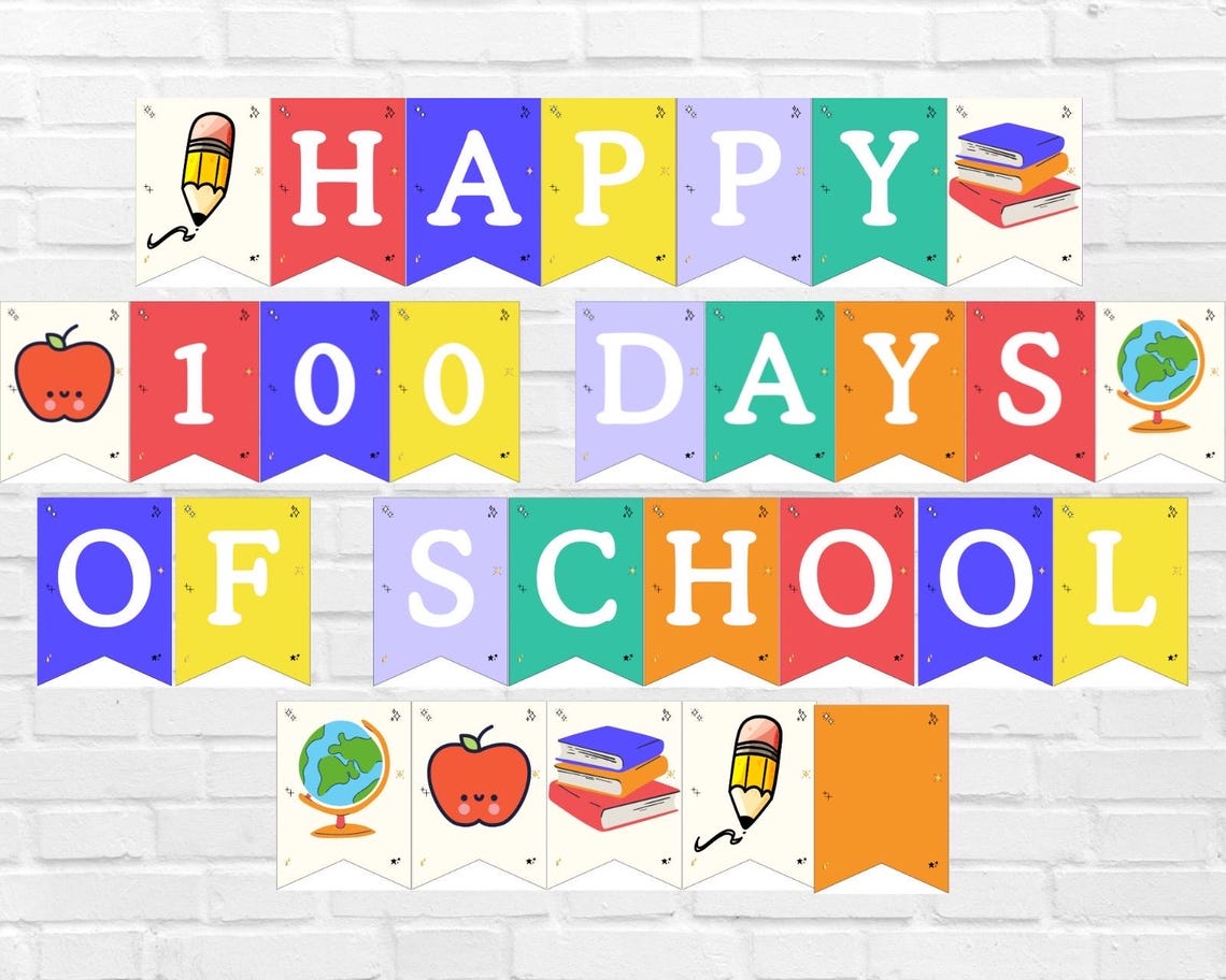 100 Days of School Banner: Classroom Decor (printable Editable PDF) - Etsy