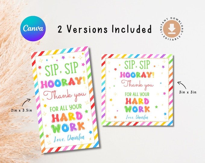 Summer Editable Printable Gift Tags, Personalized End of School Favor ...