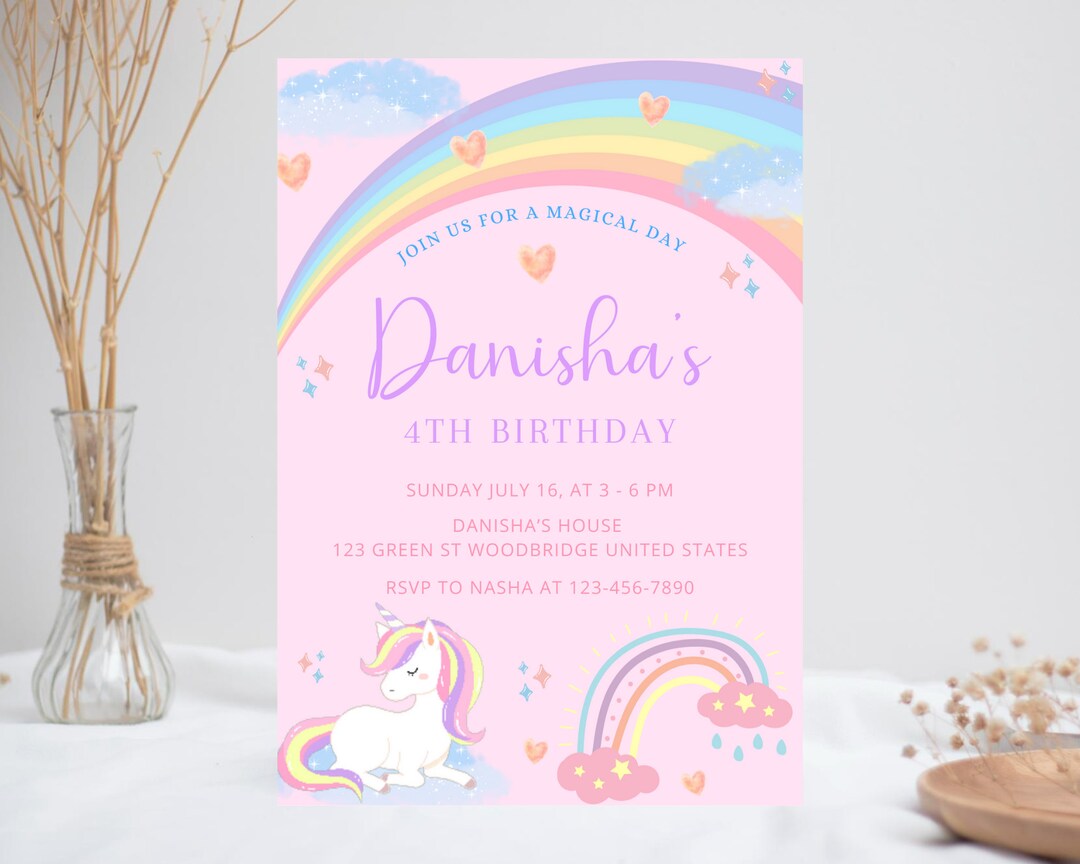 Editable Unicorn Birthday Invitation Any Age ,unicorn Rainbow Birthday ...