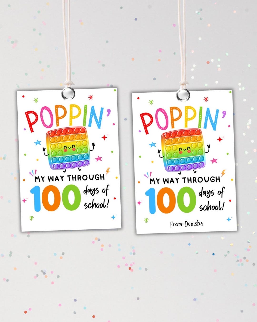 Pop It 100 Days of School Tag, Poppin' 100 Days Card, Gift From Teacher ...