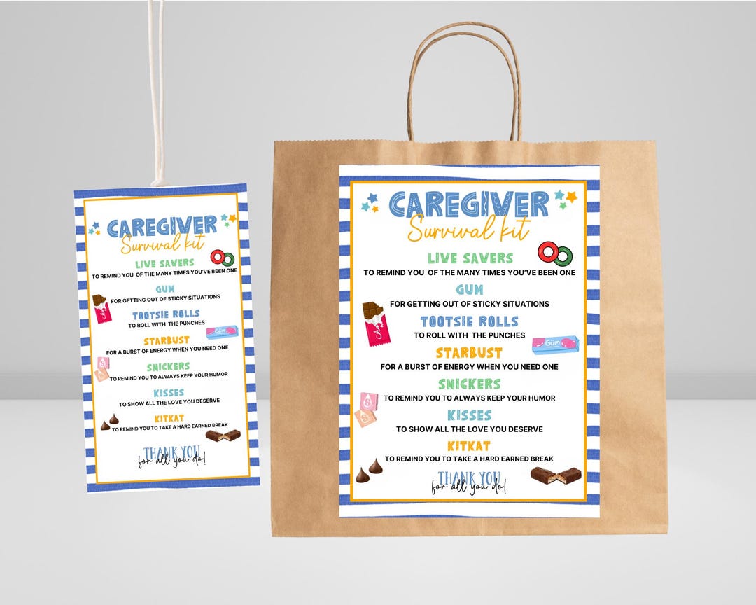 Caregiver Appreciation Gift Tag, Caregiver Survival Kit Tag, Thank You ...