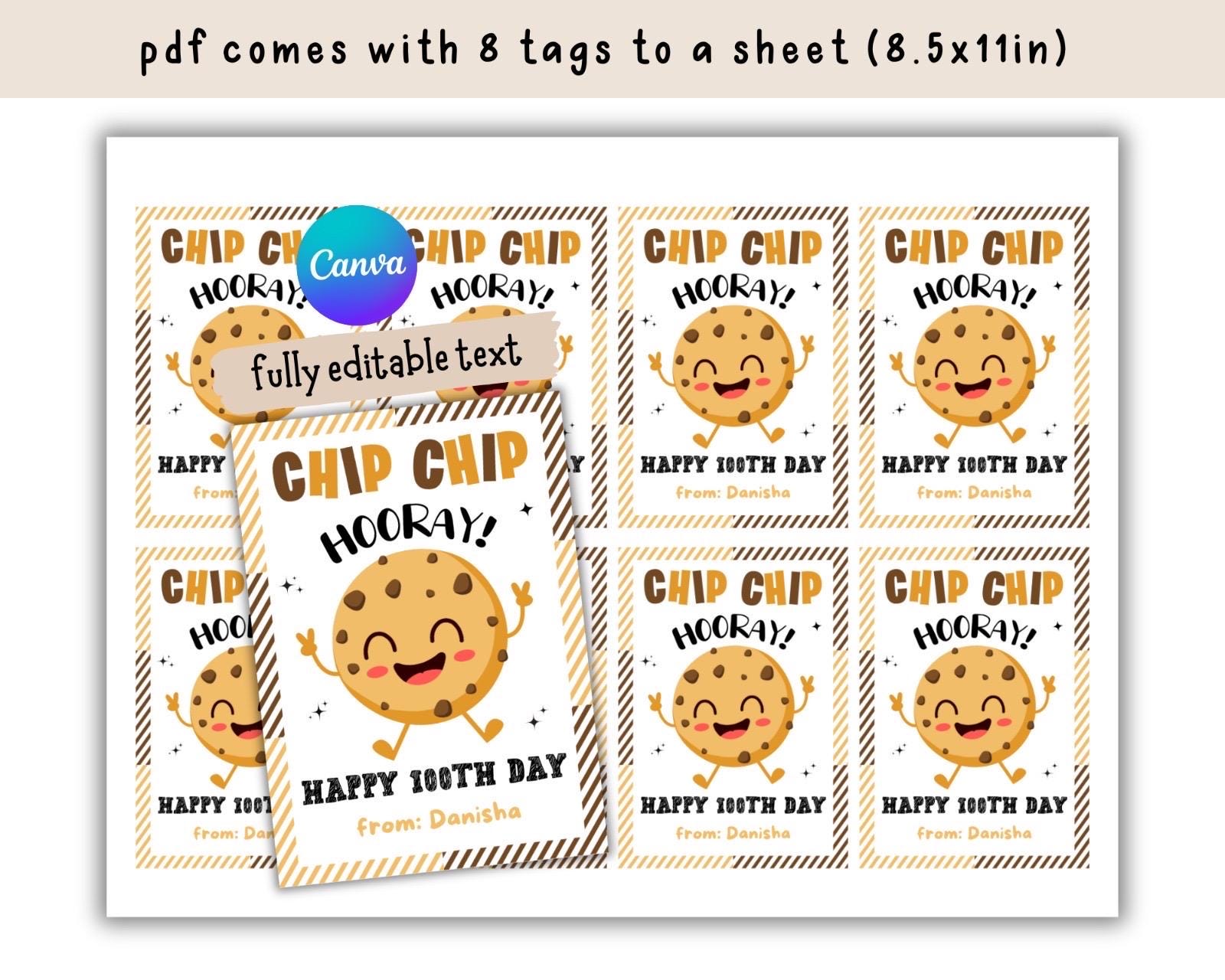 Happy 100th Day of School Cookie Treat Gift Tags, One Hundred Days of ...
