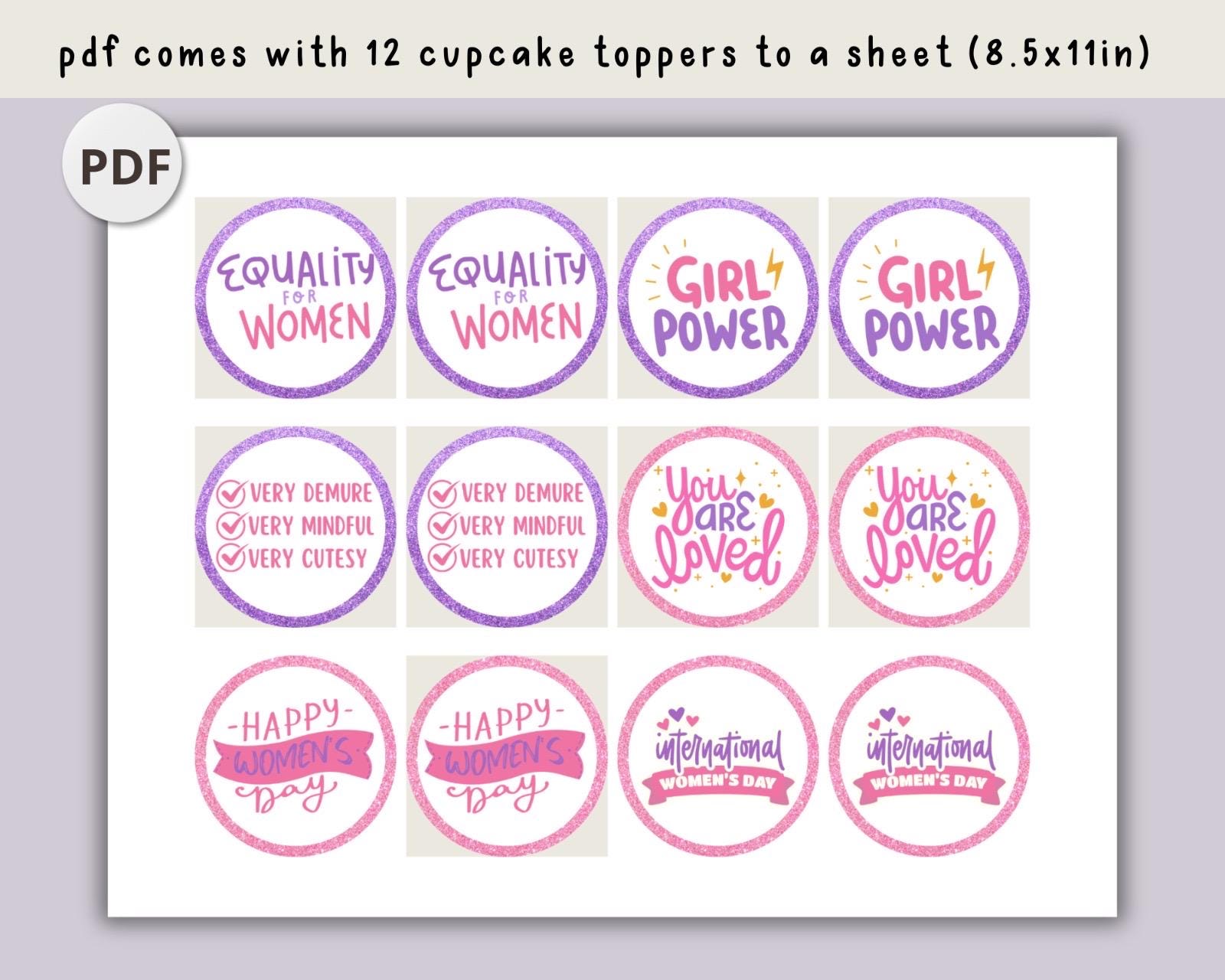 Women's Day Cupcake Toppers: Printable Cake Decorations (PDF) - Etsy