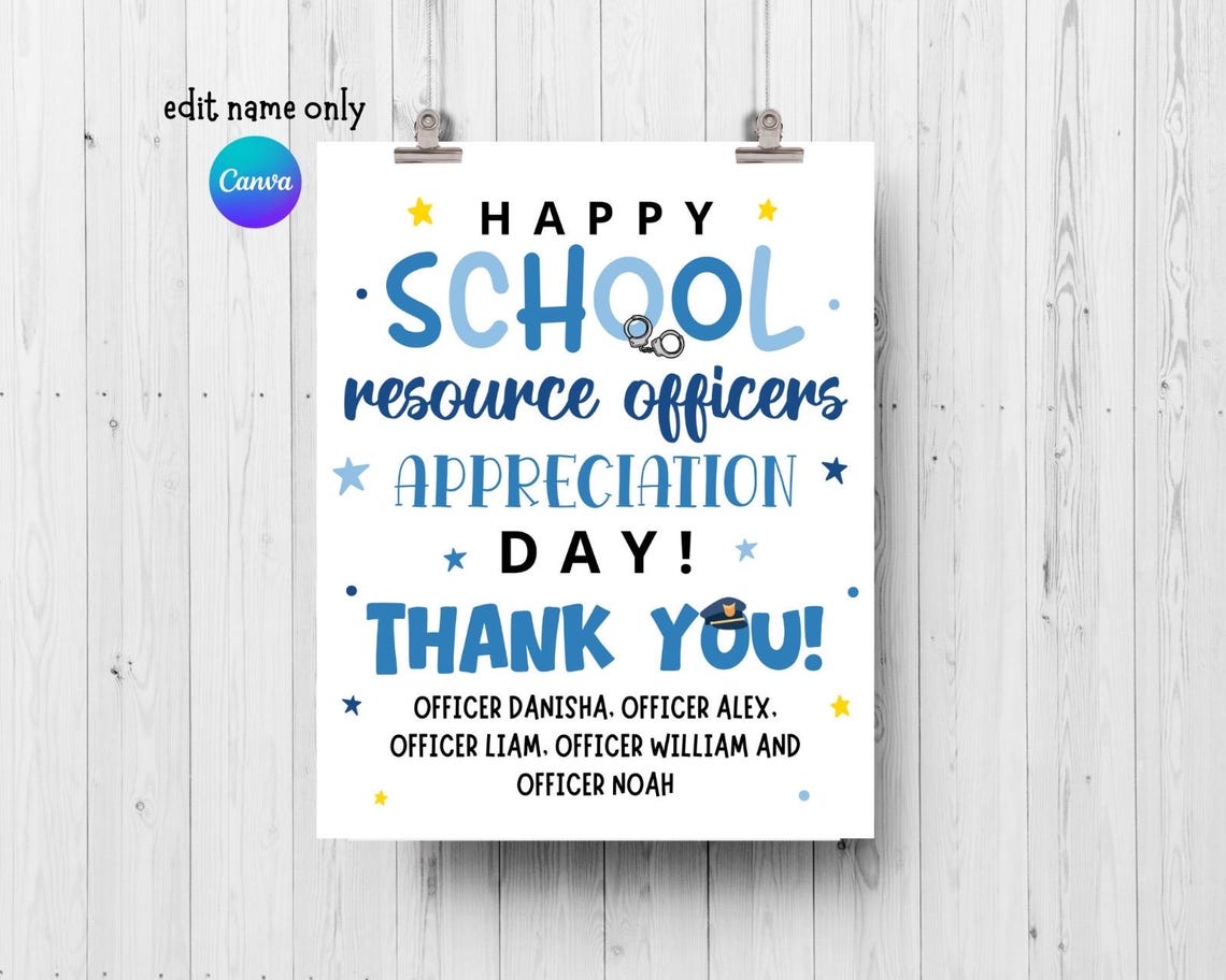 SRO Appreciation Day Printable Sign, School Resource Officers Thank You ...