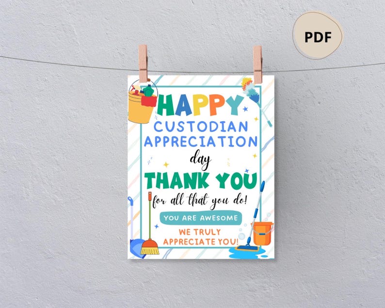 Custodian Day Card Printable, Custodian Appreciation Gift, Thank You ...
