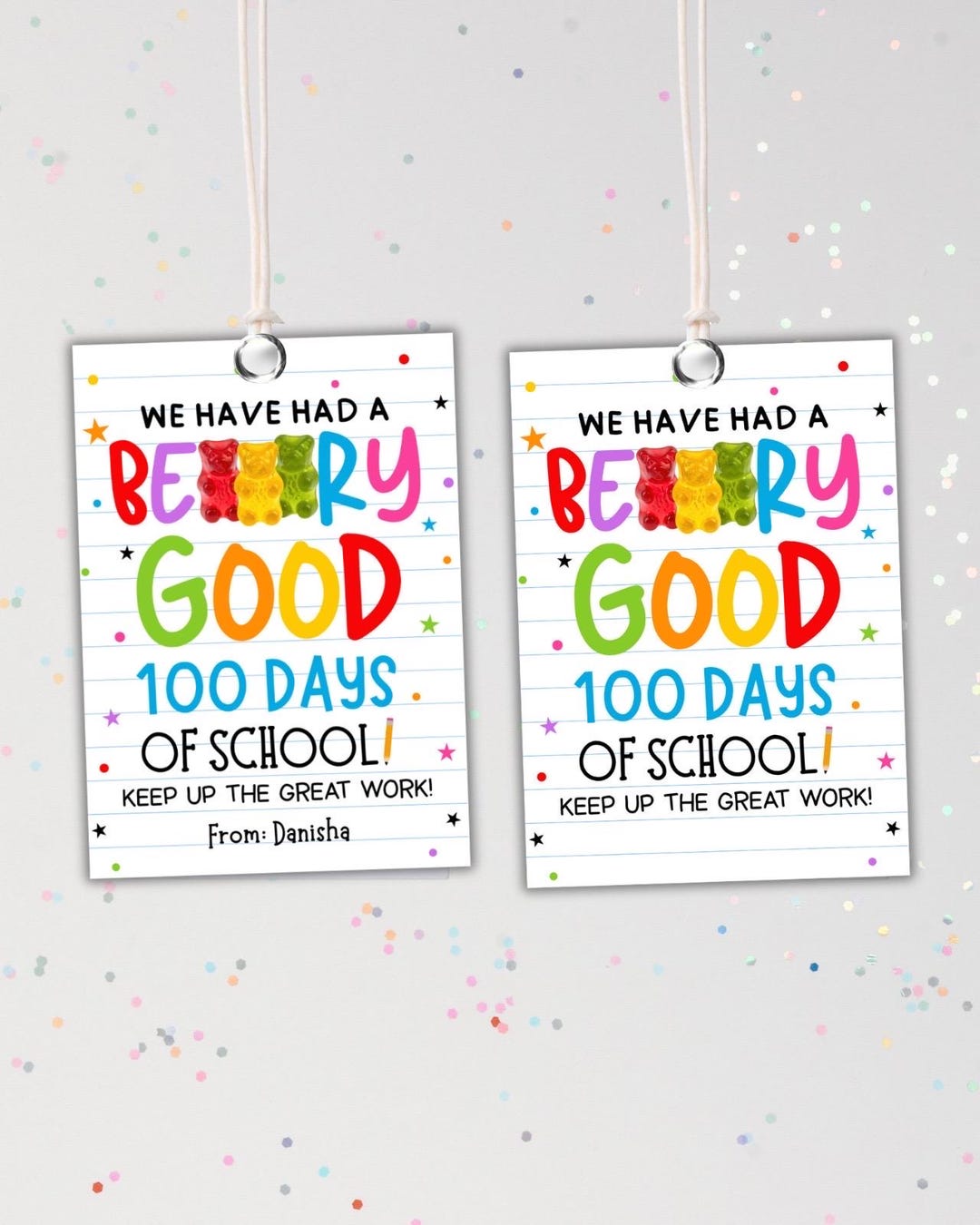 Printable 100th Day of School Bear-y Good Treat Bag Tag, Teacher Gift ...