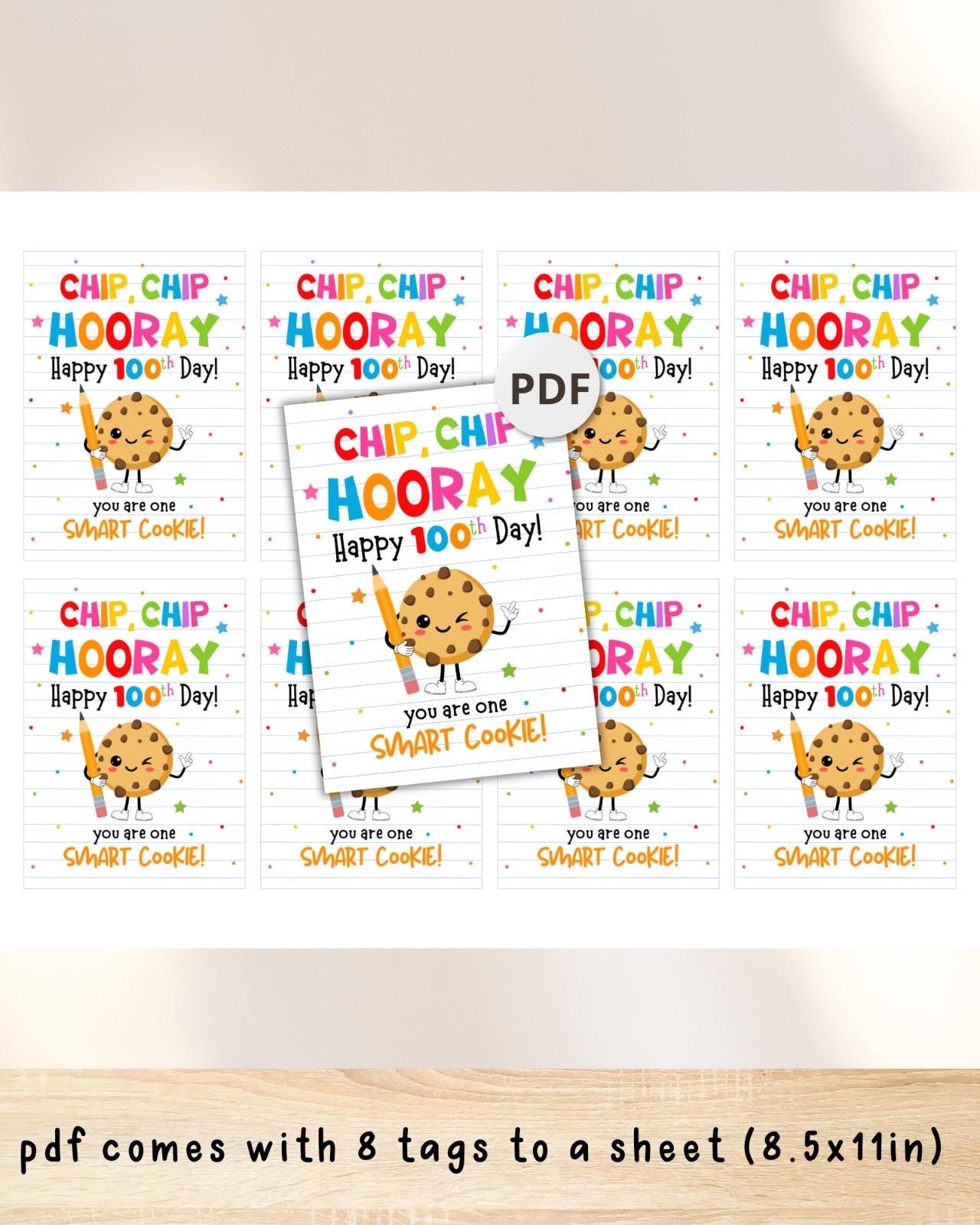 Happy 100th Day of School Cookie Treat Gift Tags, One Hundred Days of ...