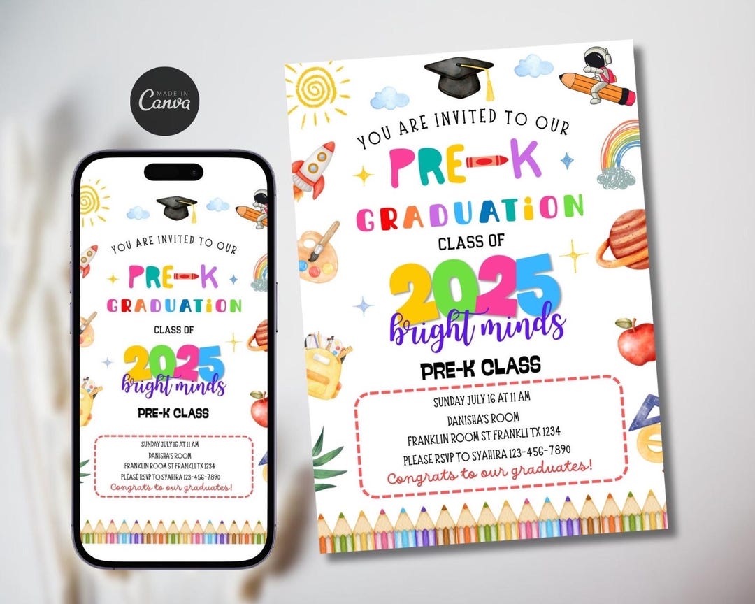 Pre-k Graduation Invitation: Editable Announcement Card (digital ...