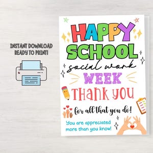 School Social Worker Appreciation Card: Printable Thank You (PDF) - Etsy