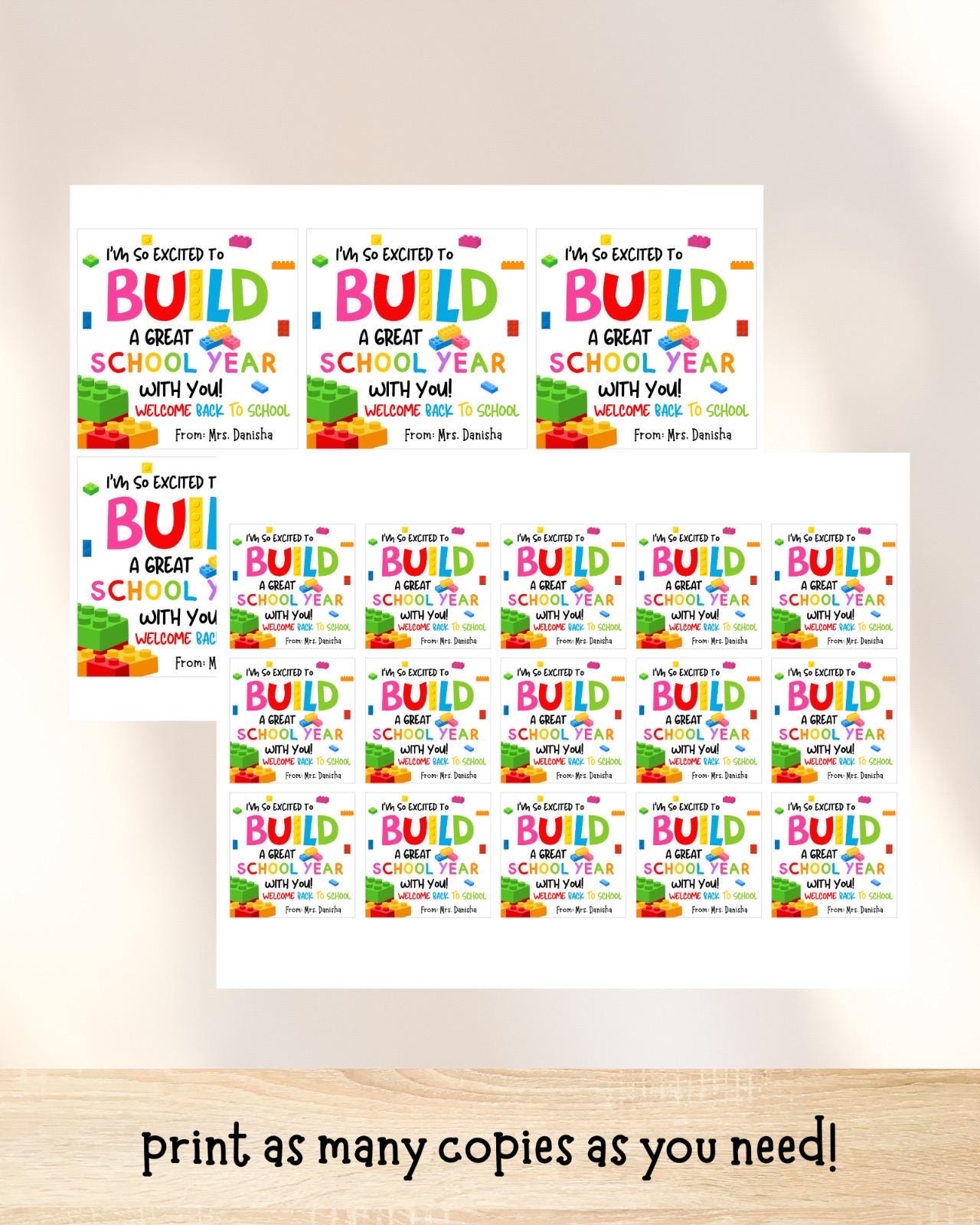 Back to School Building Blocks Gift Tags, Students Classmates Classroom ...