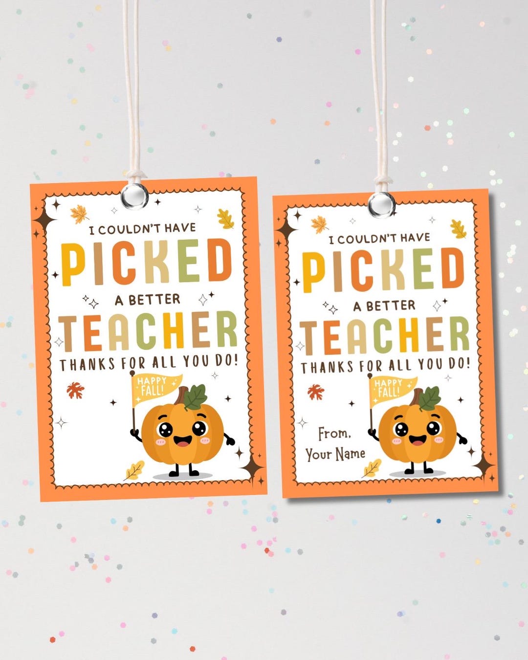 Fall Teacher Appreciation Gift Tag, Printable Pumpkin Favor Tags ...
