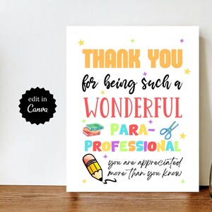 Paraprofessional Day Sign Printable, Paraprofessional Gifts ...